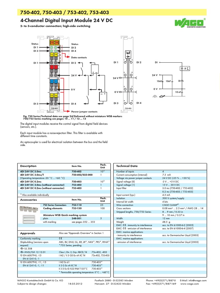 750-402, 750-403 / 753-402, 753-403 4-Channel Digital Input Module 24 V ...