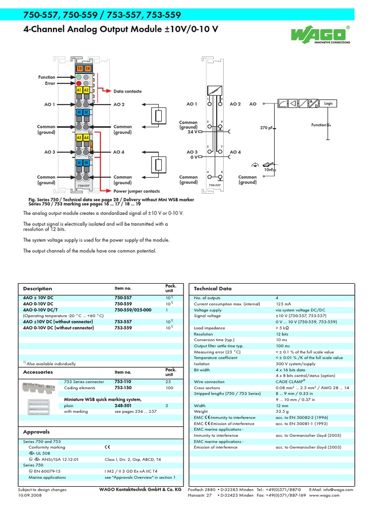 WAGO 750 559 Datasheet | PDF | Electromagnetic Compatibility | Power Supply