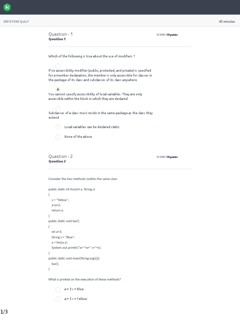 Java Programming Quiz | PDF | Class (Computer Programming) | Inheritance (Object Oriented ...