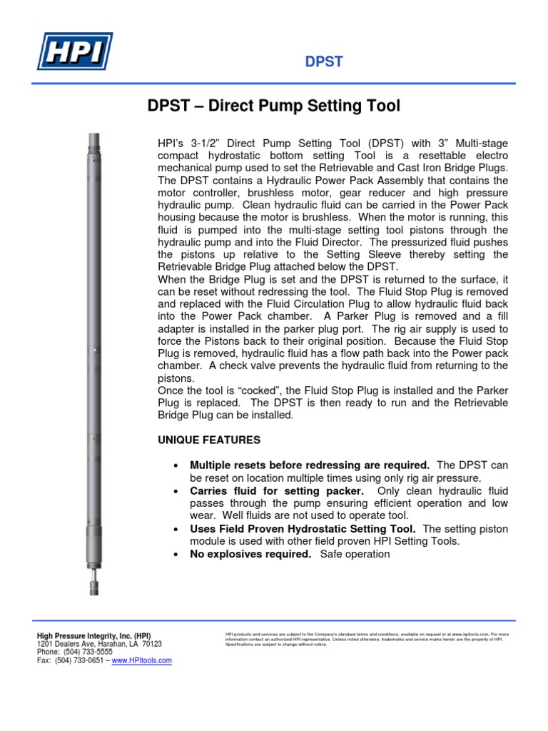350 Direct Pump Setting tool-DPST | PDF | Pump | Hydraulics