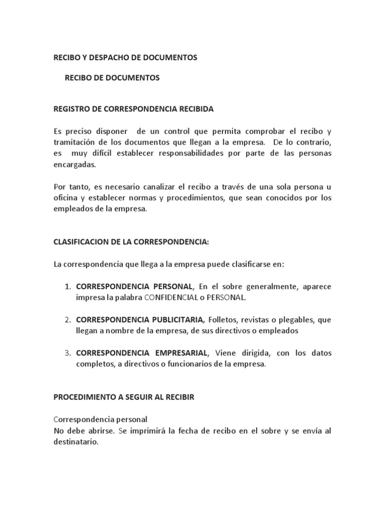 Recibo y Despacho de Documentos | PDF | Correo | Empresas