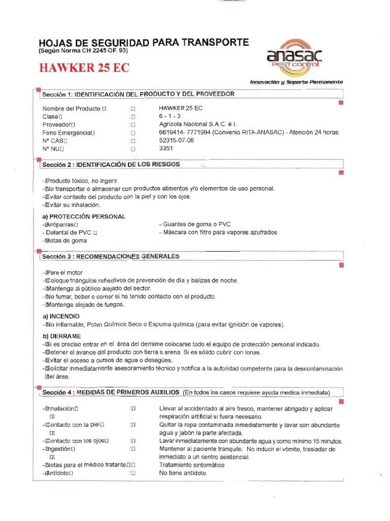 Hoja de Seguridad Hawker | PDF