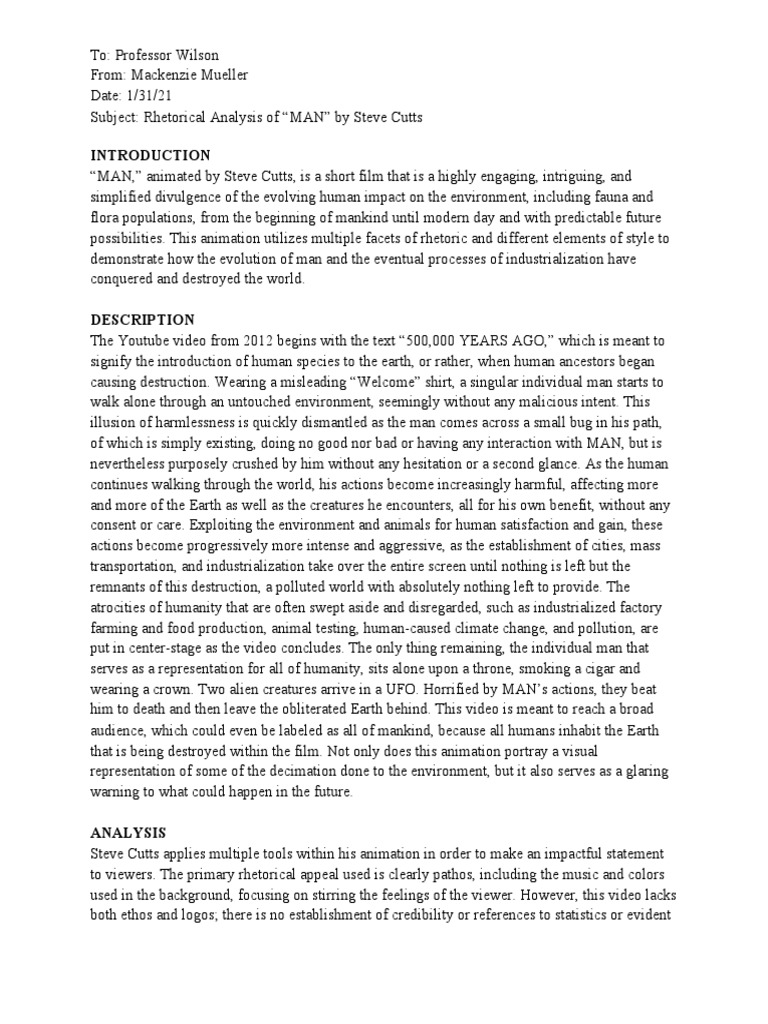 Man Rhetorical Analysis A1 1 | PDF | Human | Natural Environment