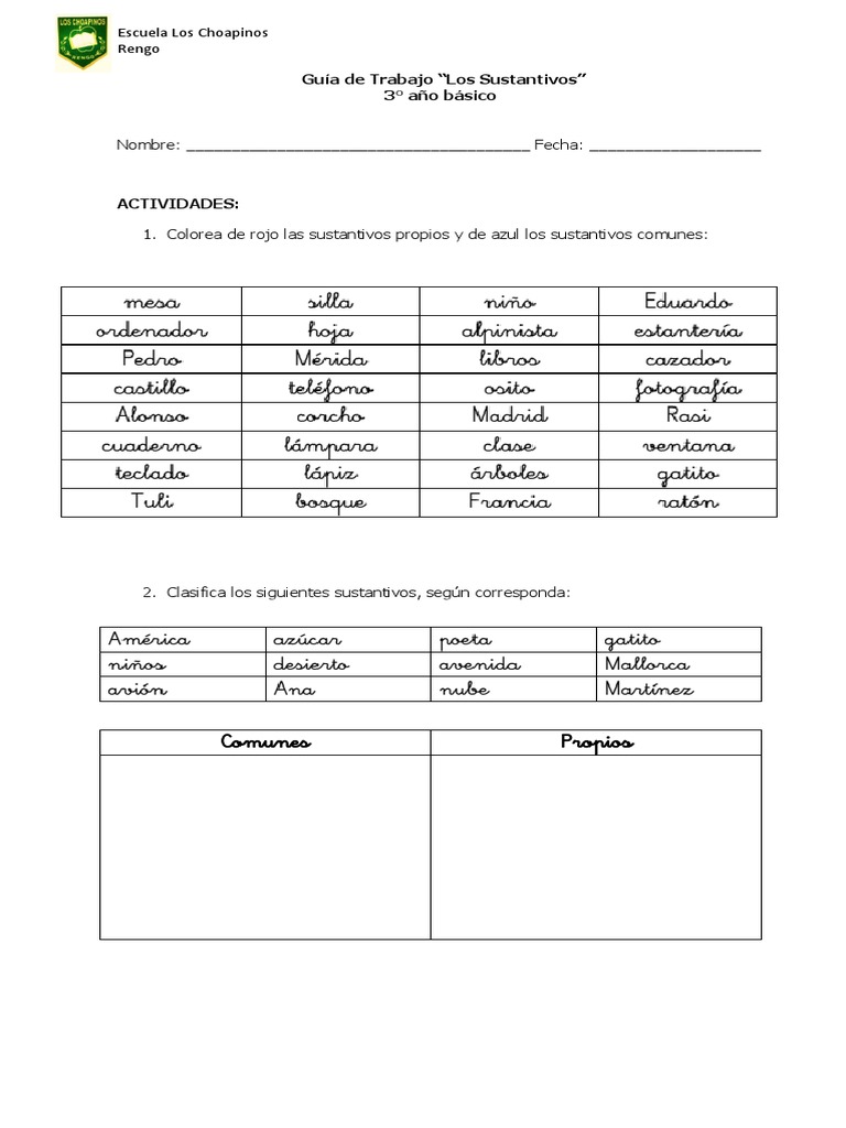 Guía de Sustantivos para 3° Básico | PDF | Crecimiento personal y ...