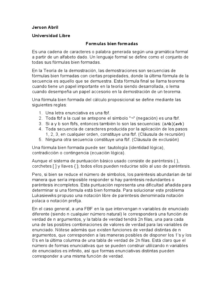 Formulas Bien Formadas | PDF | Fórmula | Prueba matemática
