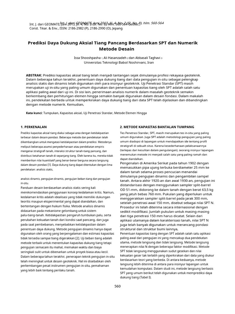 7.prediction of The Axial Bearing Capacity of Piles by SPT-based and Numerical - En.id | PDF