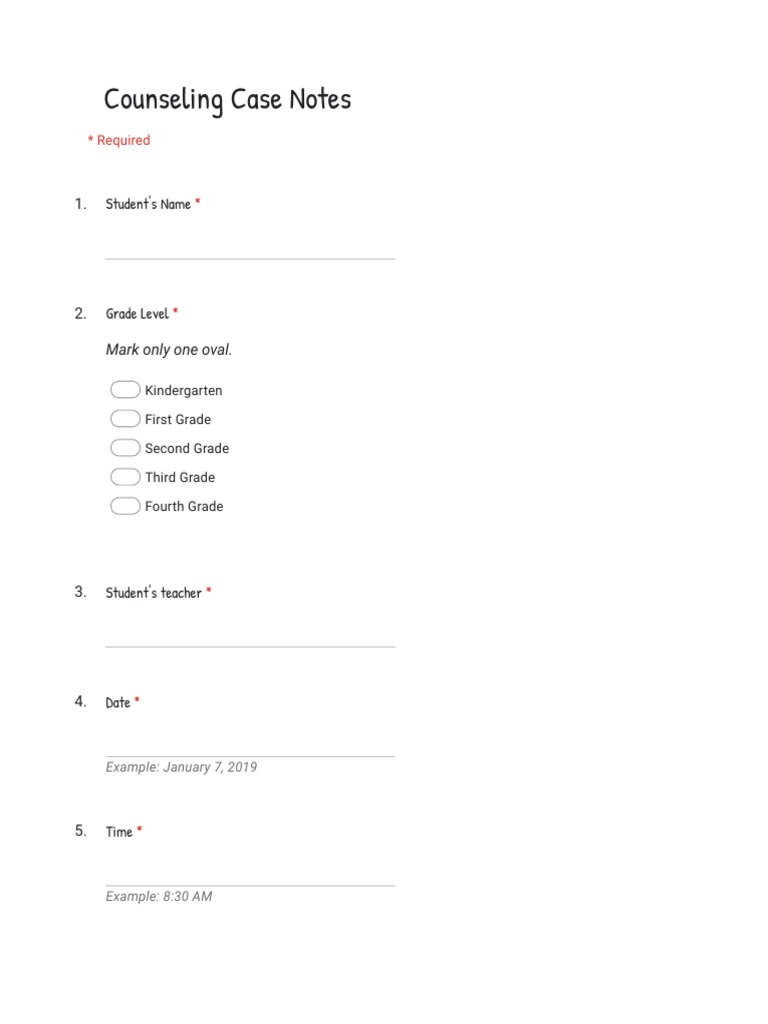 Counseling Case Notes - Google Forms | PDF