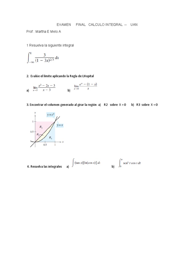 Examen Calculo Integral | PDF | Métodos y materiales de enseñanza