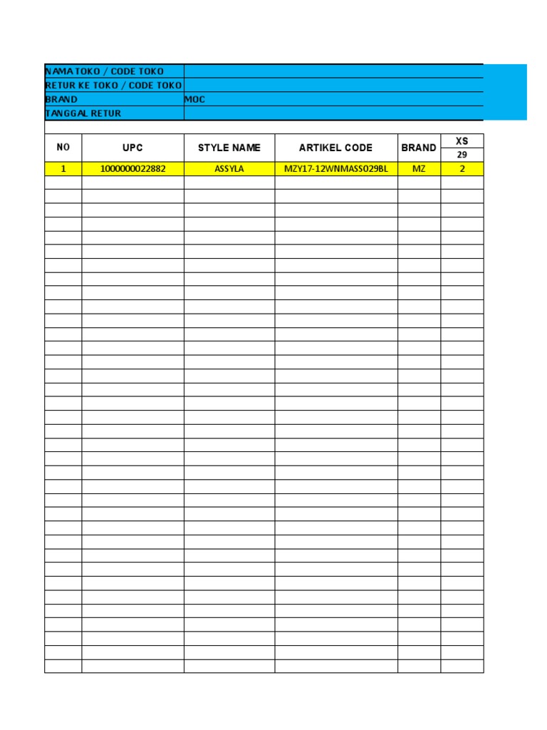 Form Retur Excel Moc-Mt-Mz | PDF