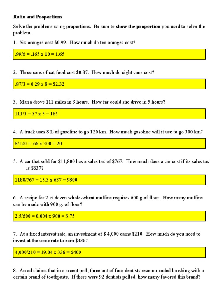 Math Proportion Exercises | PDF
