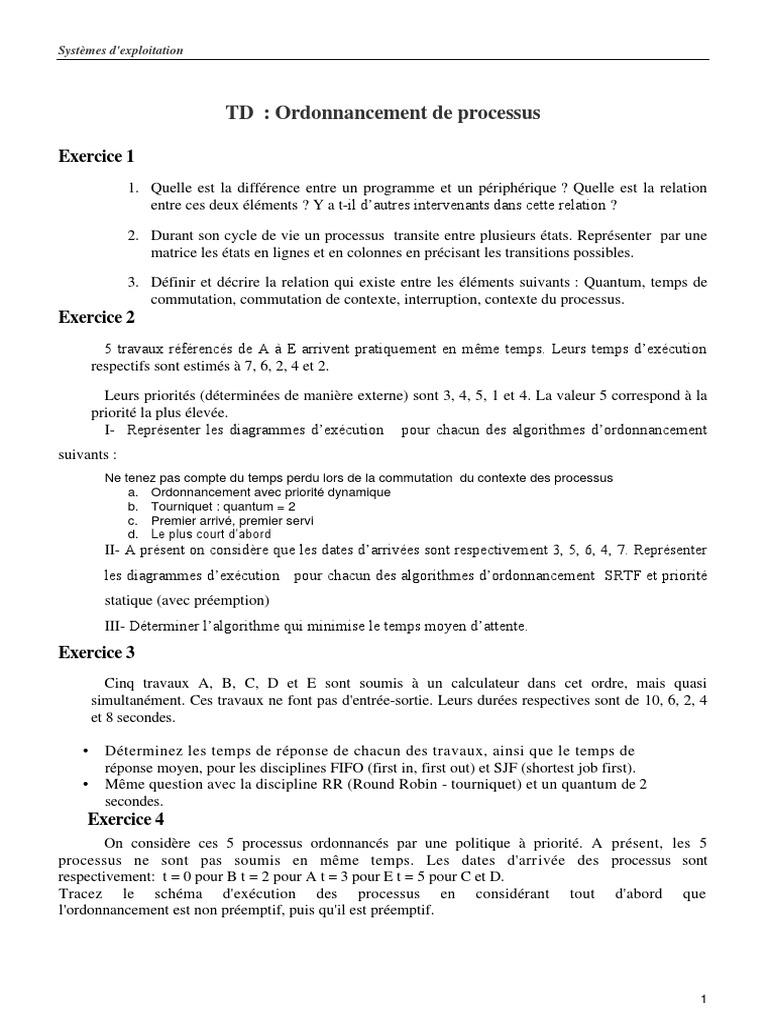 TD Ordonnancement Des Processus | PDF | Ordonnancement dans les systèmes d'exploitation ...