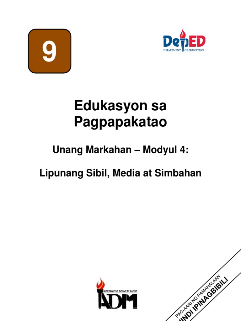 Edukasyon Sa Pagpapakatao: Unang Markahan - Modyul 4: Lipunang Sibil, Media at Simbahan | PDF