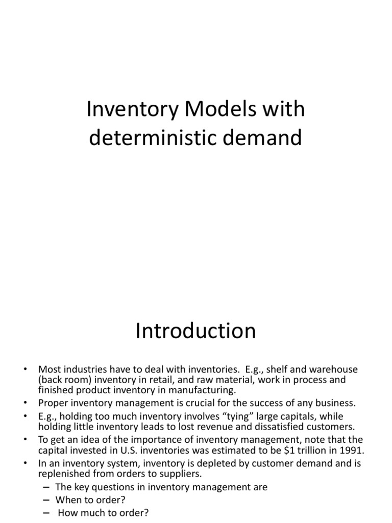 Deterministic Inventory Models Overview | PDF | Inventory | Demand