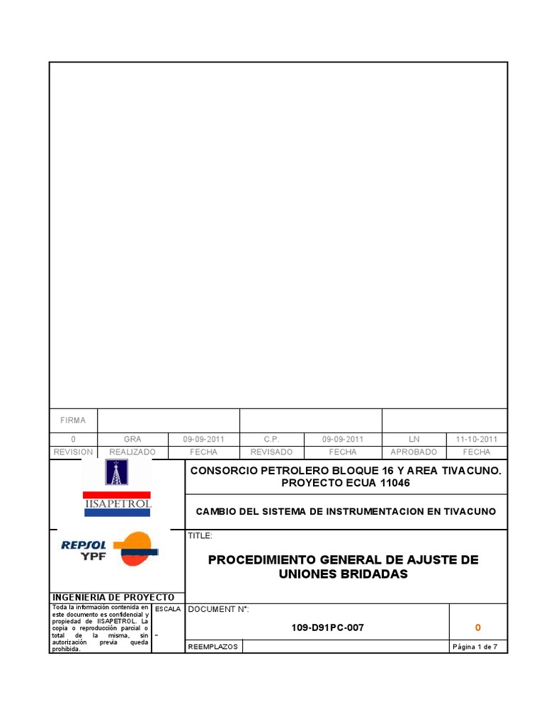 Procedimiento de Uniones Bridadas | PDF | Ingeniería mecánica