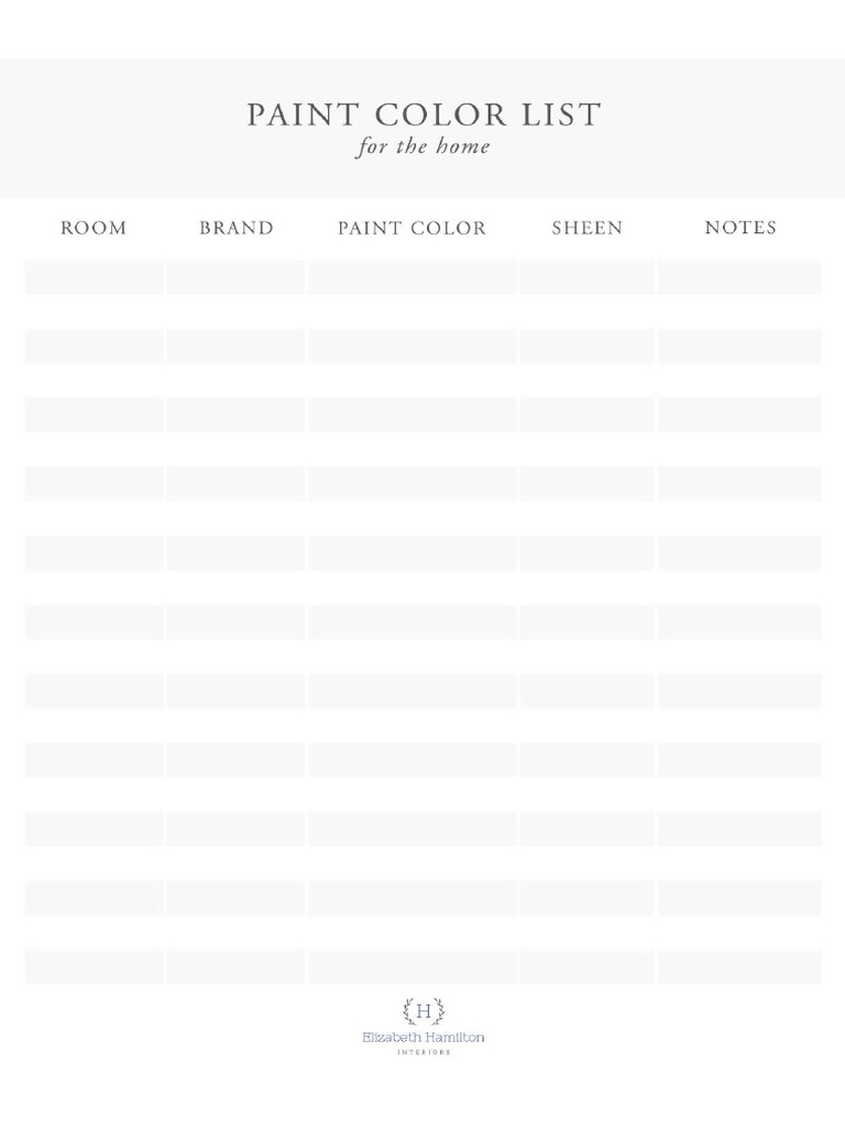 Free Printable Paint Color List | PDF