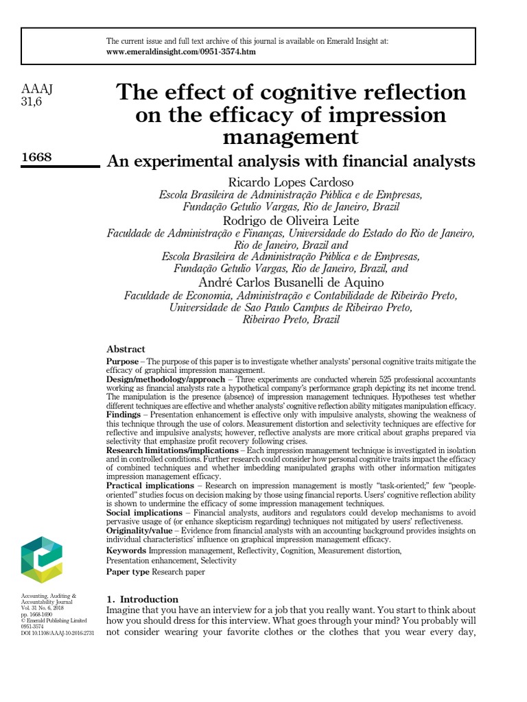 The Effect of Cognitive Reflection | PDF | Experiment | Impulsivity