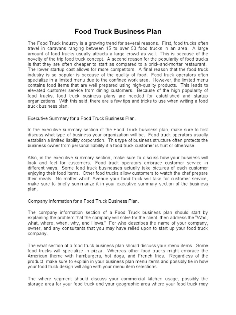 Food Truck Business Plan 10 | PDF | Food Truck | Competitive Advantage