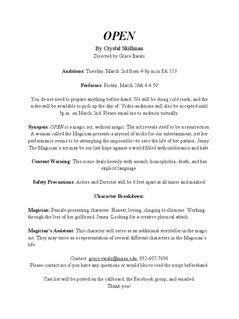 OPEN Audition Notice | PDF