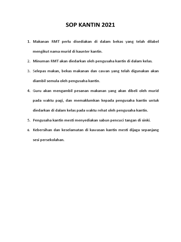 Sop Kantin 2021 | PDF