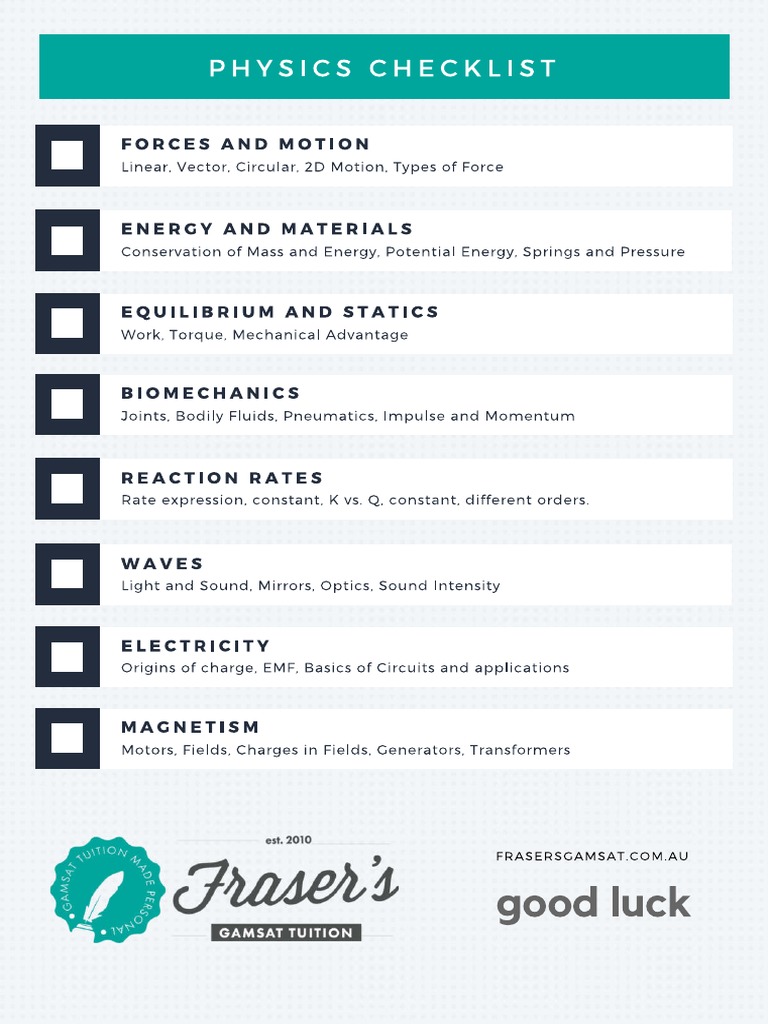 Gamsat Physics Checklist | PDF