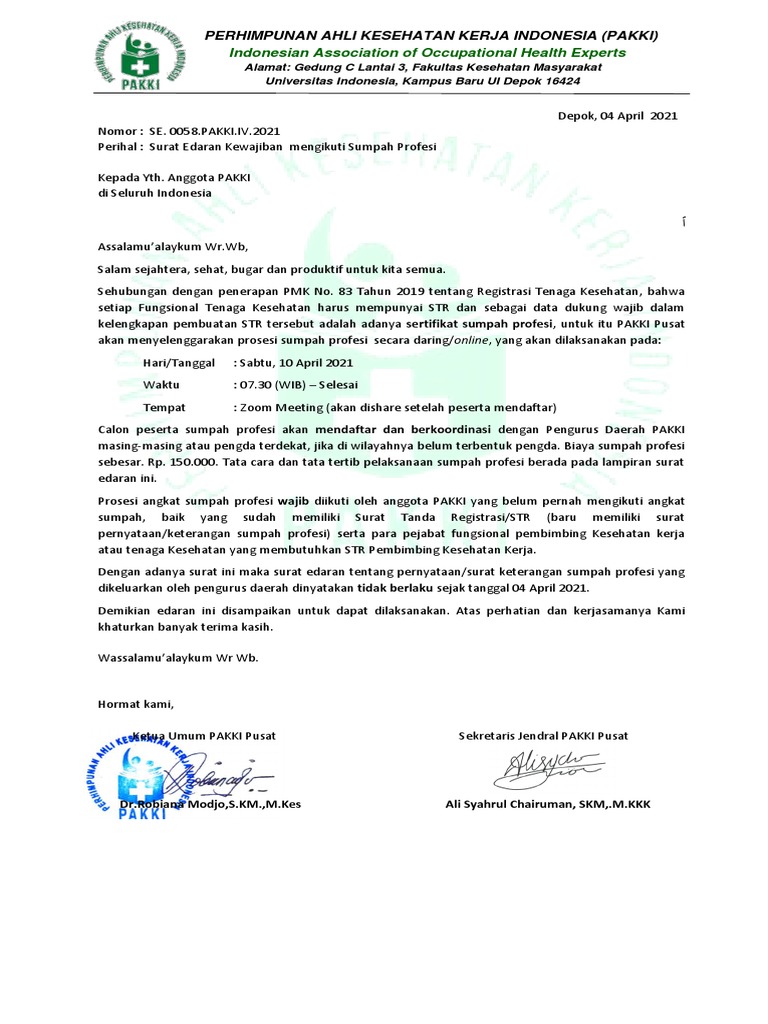 Sumpah Profesi Anggota PAKKI 2021 | PDF