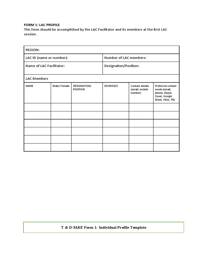 This Form Should Be Accomplished by The LAC Facilitator and Its Members ...