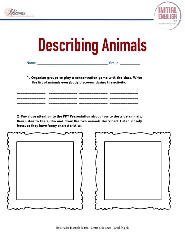 Animal Description Activities Worksheet | PDF | Domesticated Animals