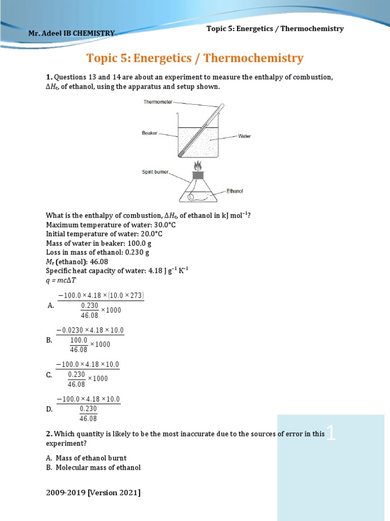 Enthalpy Changes in Combustion Reactions | PDF | Enthalpy | Chemical ...