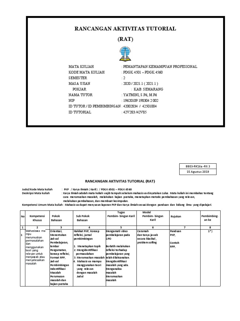Rancangan Aktivitas Tutorial PDGK4501.420051 | PDF