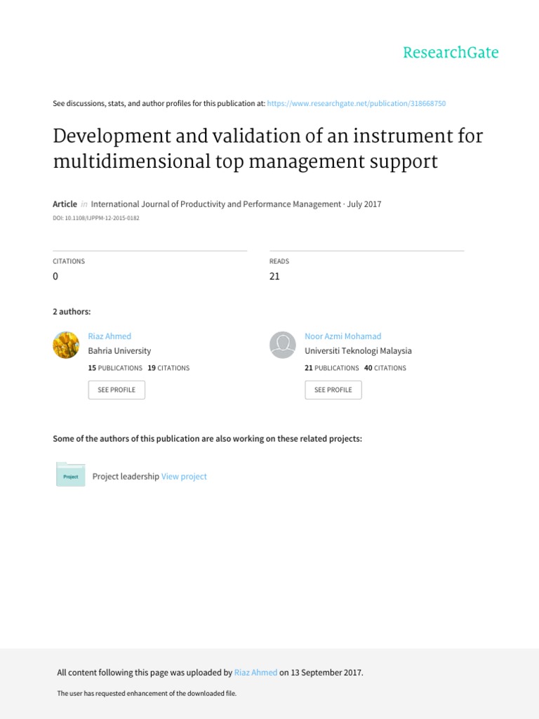 Development and Validation of An Instrument For Multidimensional Top Management Support | PDF ...