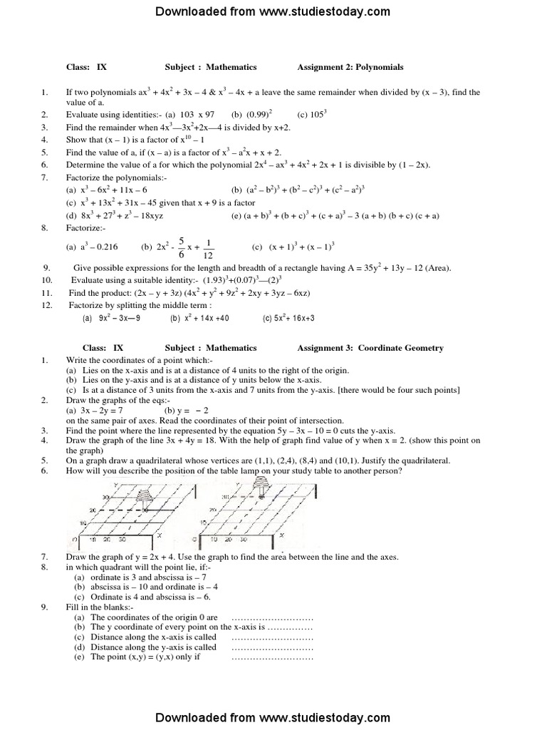 CBSE Class 9 Mathematics Worksheet | PDF | Cartesian Coordinate System ...