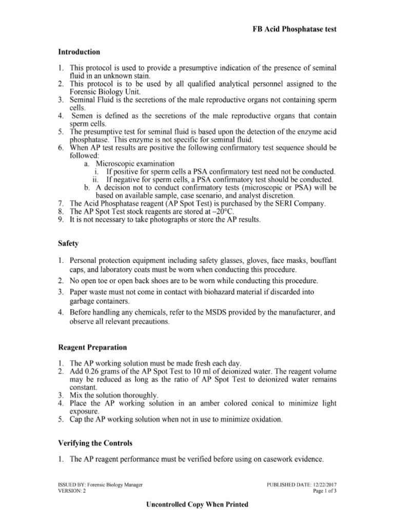 Presumptive Acid Phosphatase Test For Semen | PDF