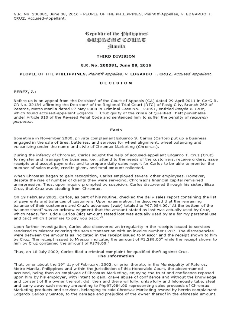 Qualified Theft | PDF | Circumstantial Evidence | Theft