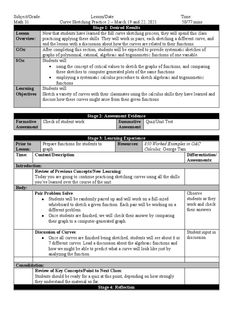 Curve Sketching Pair Practice Lesson - Math 31 | PDF | Function (Mathematics) | Curve