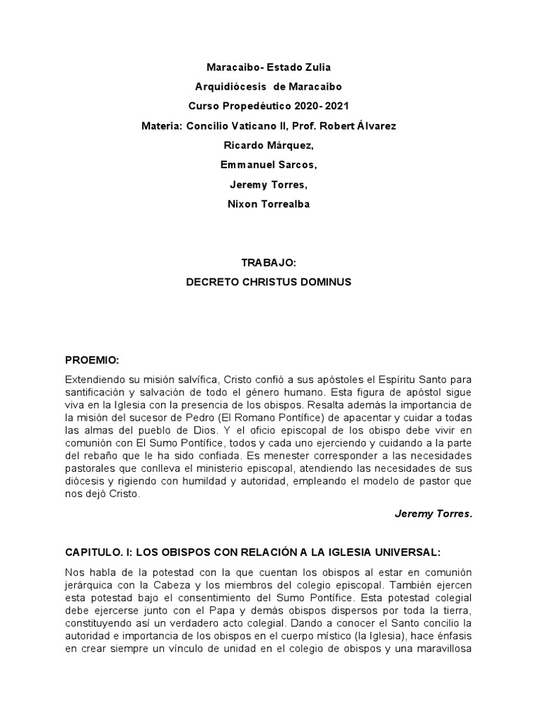 Trabajo 3 (Christus Dominus, Inter Mirifica, Opta) | PDF | obispo ...