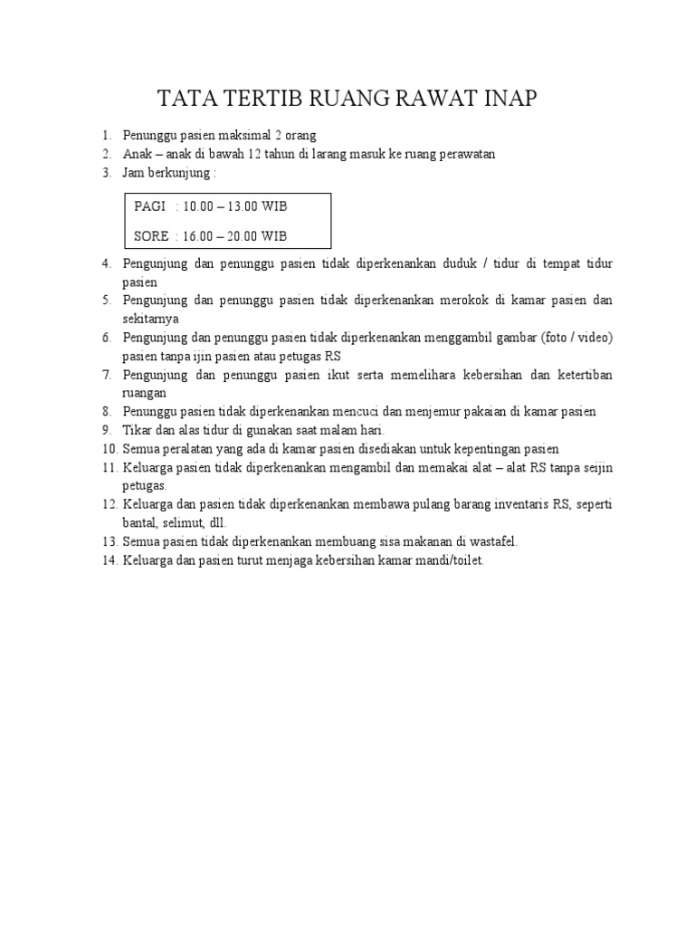 Tata Tertib Ruang Rawat Inap | PDF