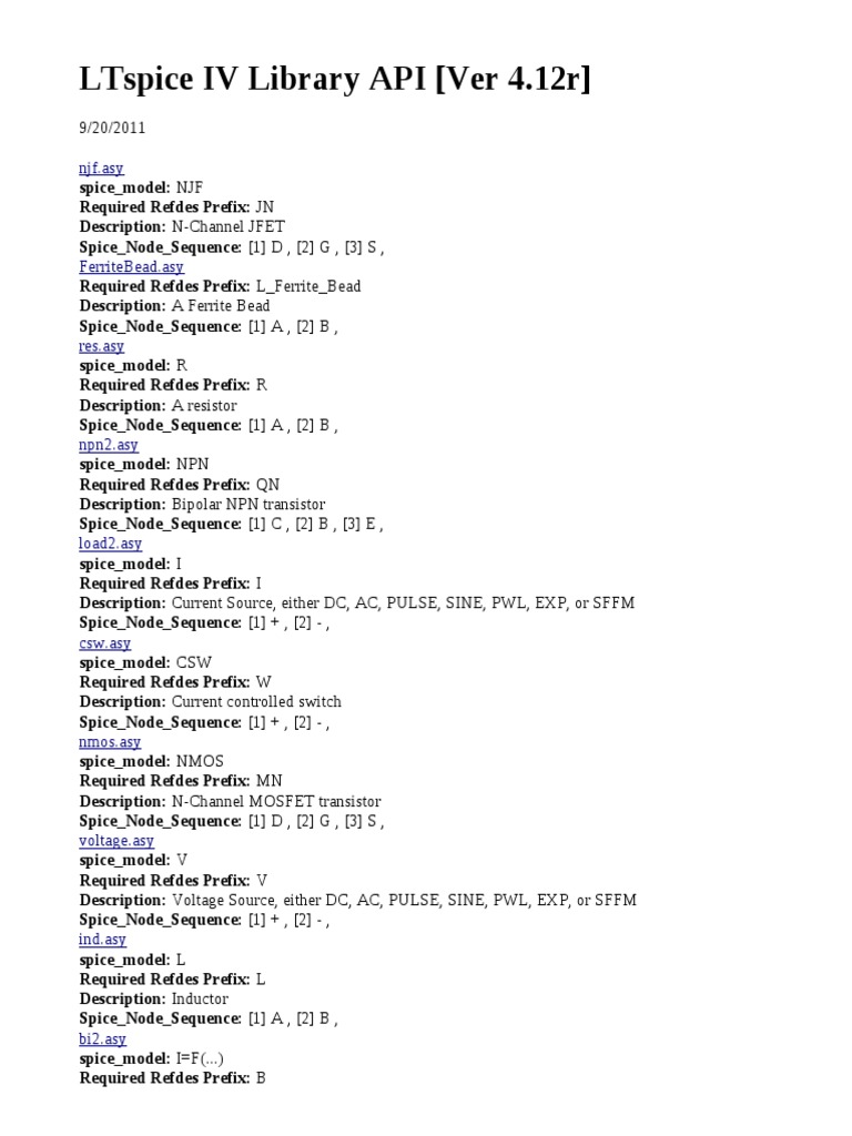 LTspice IV Library API Documentation Providing Details on Circuit ...