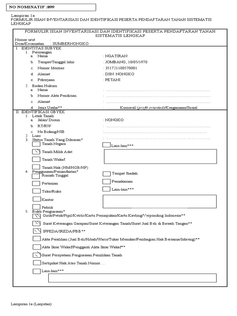 Lampiran 1a FORMULIR INVENTARISASI | PDF