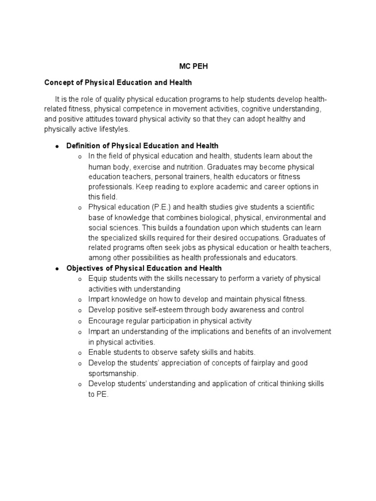 MC Peh Concept of Physical Education and Health | PDF | Physical ...