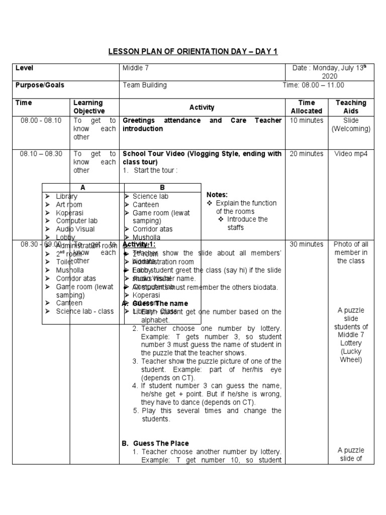 Orientation Day Lesson Plan for Grade 7 | PDF | Lesson Plan | Teachers
