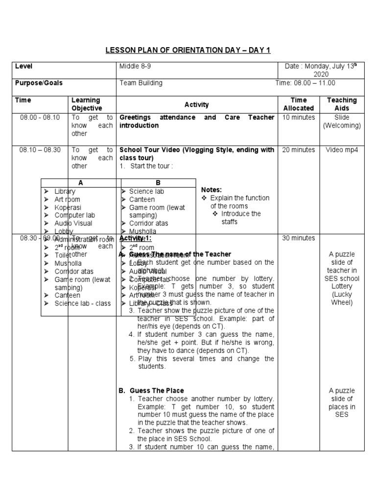 Orientation Day Lesson Plan | PDF | Lesson Plan | Teachers