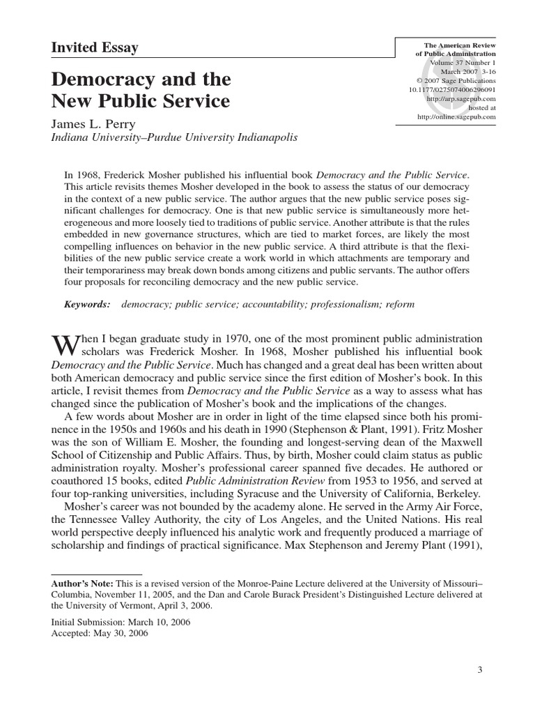 Democracy and The New Public Service: Invited Essay | PDF | Democracy ...