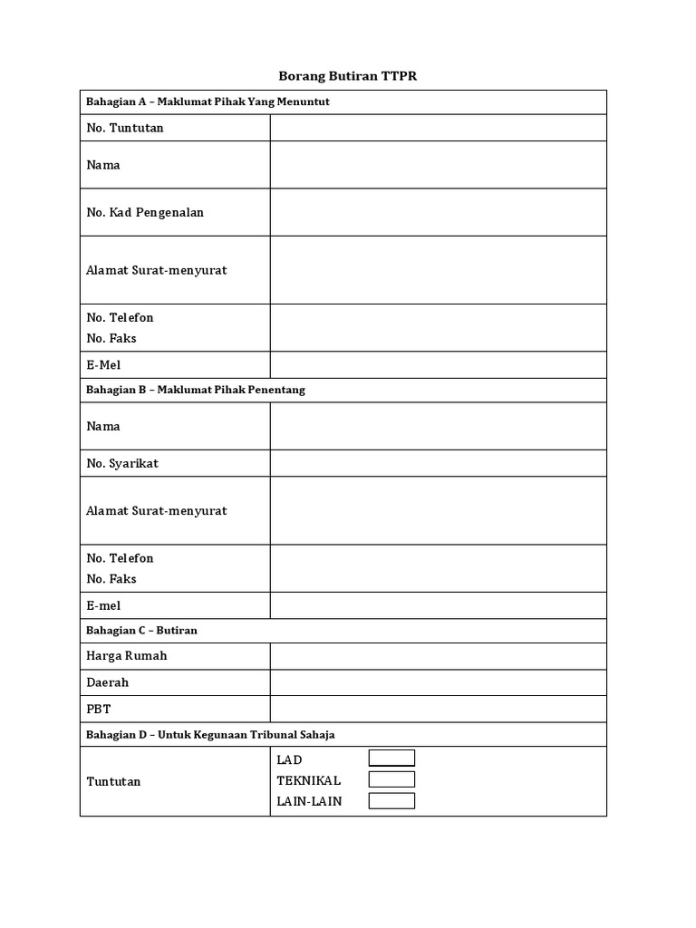 Borang Butiran TTPR | PDF