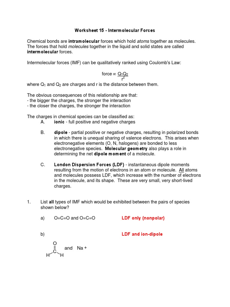 Worksheet15 Imf Key | PDF | Intermolecular Force | Chemical Polarity