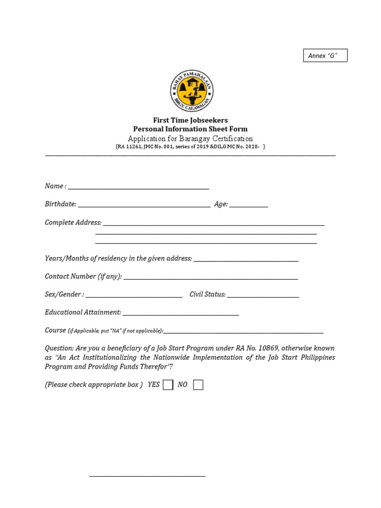 First Time Jobseeker Certification Form | PDF | Human Rights | Justice