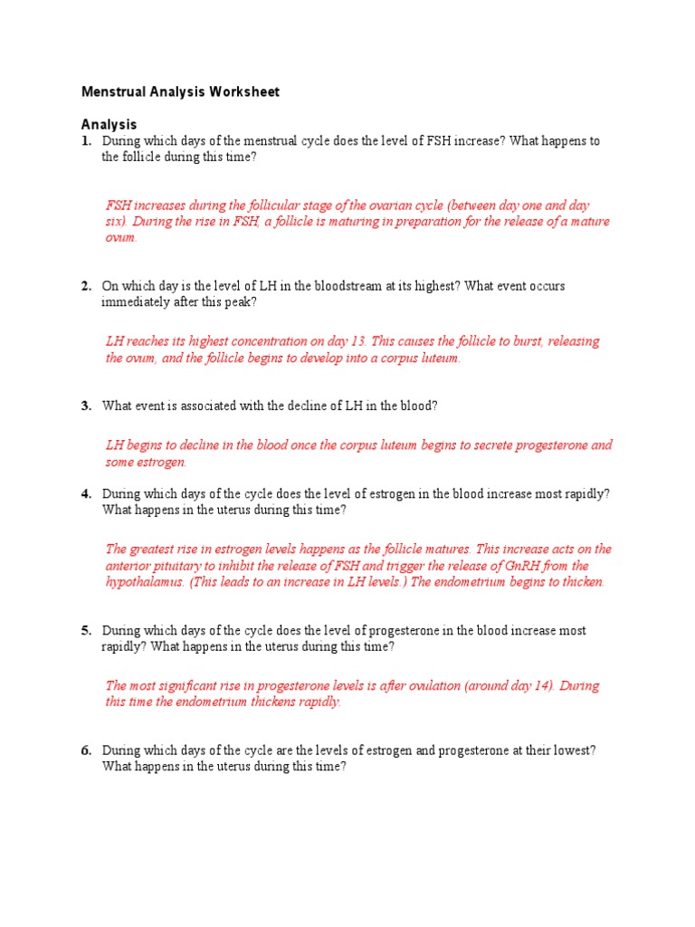 Menstrual Cycle Analysis Worksheet | PDF | Menstrual Cycle ...