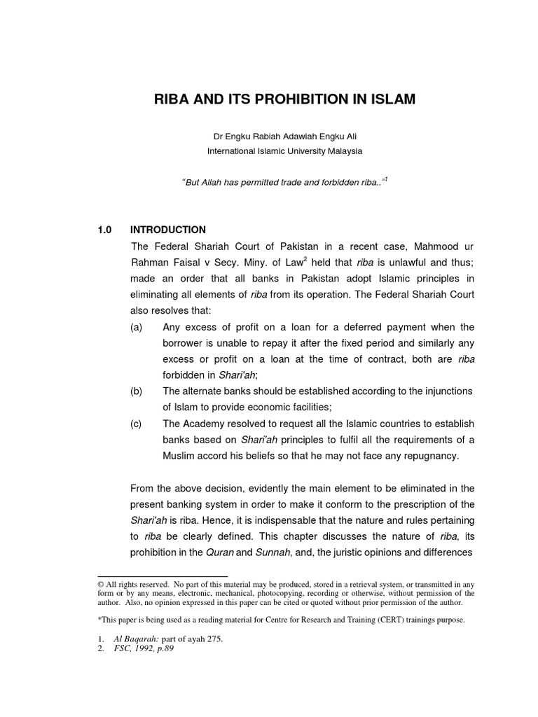 Riba: Prohibition in Islam Explained | PDF | Hadith | Usury