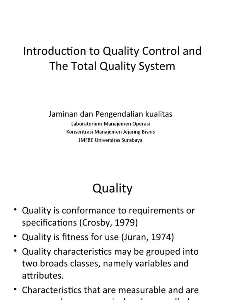 Introduction To Quality Control and The Total Quality System | PDF ...