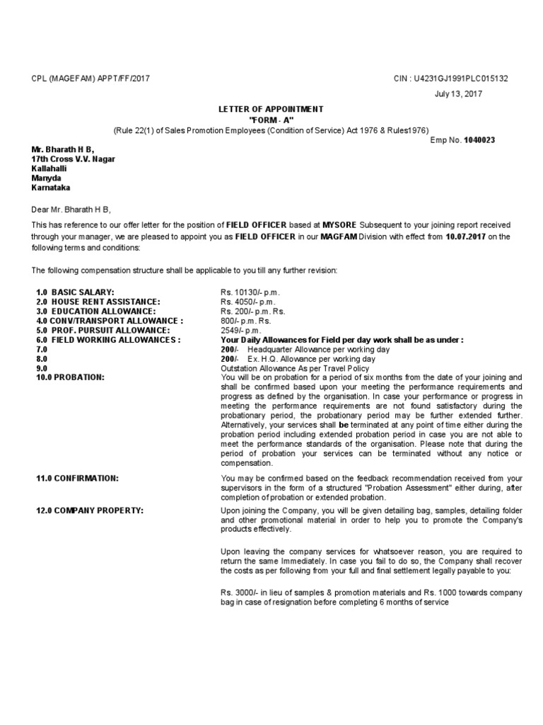 Appointment Letter | PDF | Sick Leave | Business