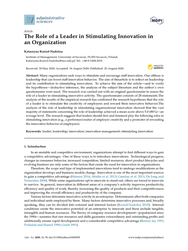 The Role of A Leader in Stimulating Innovation in An Organization | PDF ...